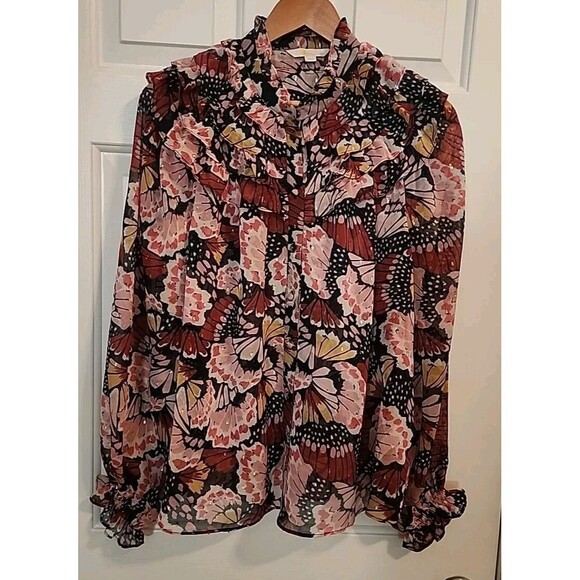 Boden | Tops | Boden Womens Floral Blouse Size 2 Ruffles Long Sleeve ...
